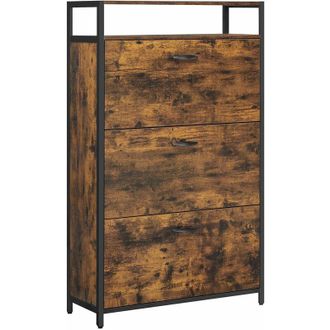 Vasagle Vasagle - Meuble à Chaussures, Meuble de Rangement avec 3 Abattants, Compartiment Ouverts, Séparateurs Réglables, pour Entrée, 15-24 Paires, 80 x 30