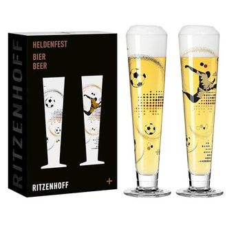 Ritzenhoff 6271001 Bier-Glas 330 ml - 2er Set - Serie Heldenfest - mit Fu&szlig;ball-Motiven, mehrfarbig - Made in Germany