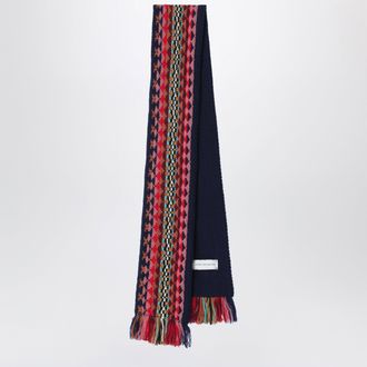 Dries Van Noten Navyblauer Wollschal mit mehrfarbigem Jacquardmuster