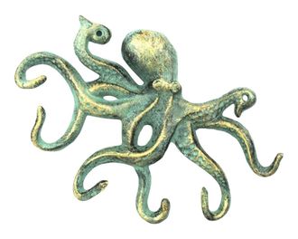 Handcrafted Nautical Decor Hampton Nautical Antique Bronze Cast Iron Octopus Hook 11 Inch - Decorative Hook - Sealife Metal Wall Hook