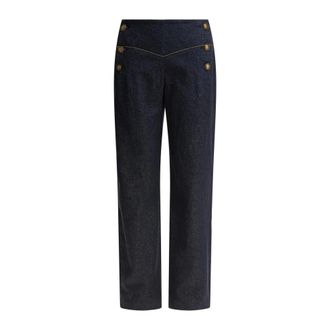 Ines De La Fressange Hosen mit hoher Taille und Knopfleiste im Marlene-Schnitt - - Jeans - Damen - Blau - S