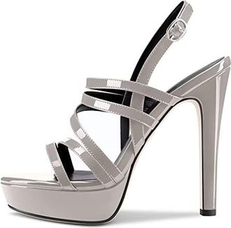 Castamere Femmes Fille Aiguille Haut High Talon Heel Plate-forme Romaines Sandales Lanières Cheville Slingback Boucle 13 CM Heels Gris 40 EU