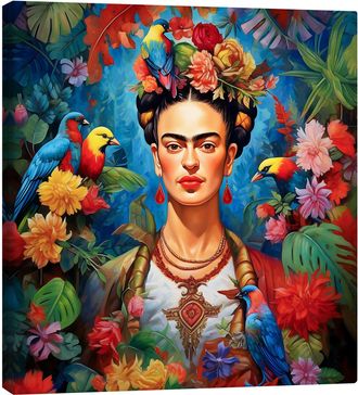 Posterlounge Frida Kahlo vintage floral portrait Leinwandbild von Mark Ashkenazi 60 x 60 cm Bunt Wandbilder Wanddeko