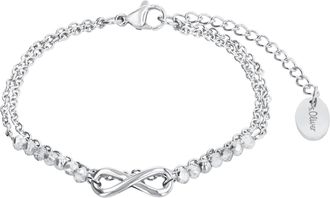 s.Oliver Armband f&uuml;r Damen mit Infinity Anh&auml;nger, Glas / Edelstahl, L&auml;nge: 16-20 cm