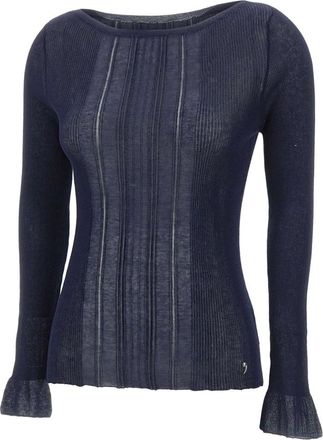 Etro Femme, Pulls, Bleu, Taille: 38 FR Pull Jacquard Semi-Transparent en M&eacute;lange de Coton &agrave; Encolure Bateau