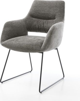 DELIFE Esszimmerstuhl Yago-Flex mit Armlehnen Boucl&eacute; Soft Schlamm Kufengestell Schwarz Taschenfederkern, Esszimmerst&uuml;hle