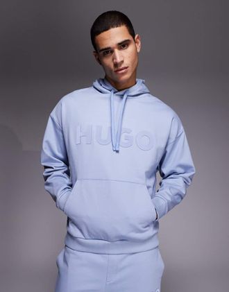 HUGO BOSS HUGO Red - Sweat &agrave; capuche densemble oversize avec grand logo sur la poitrine - Bleu clair