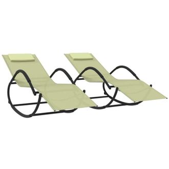 vidaXL Vidaxl - Chaises longues &agrave; bascule lot de 2 cr&egrave;me acier et textil&egrave;ne