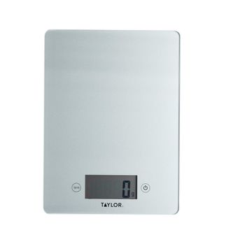 Taylor Pro, Digitale K&uuml;chenwaagen f&uuml;r Lebensmittel aus Glas, Ultrad&uuml;nnes, Kompaktes Design, Professioneller Standard, mit Tara-Funktion, Silberne Oberfl&auml;che,