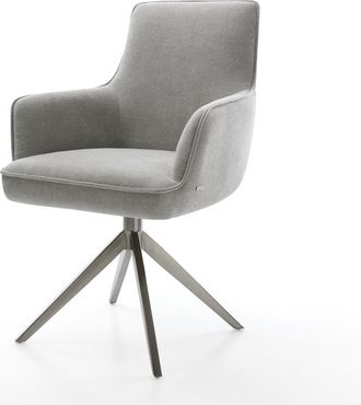 DELIFE Drehstuhl Heira-Flex mit Armlehnen Strukturstoff Soft Grau Kreuzgestell breit Graphit 360&deg; drehbar Wippfunktion Taschenfederkern, Esszimmerst&uuml;hle