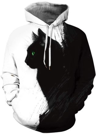 EUDOLAH Damen Pullover 3D Druck Pulli mit Tasche Digitaldruck Pulli mit Aufdruck Galaxy Tier Langarm XXL-3XL, 0-Schwarze Katze