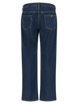 Valentino Garavani Mens Blue Cotton Straight-Leg Jeans Clothing