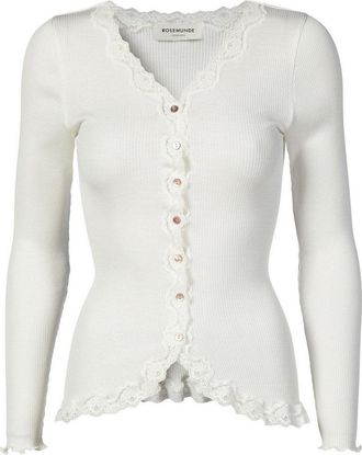 Rosemunde Strickjacke Babette Silk Cardigan Vintage-Spitzenbesatz, Perlmuttknopfleiste, Langarm, Seidenmix