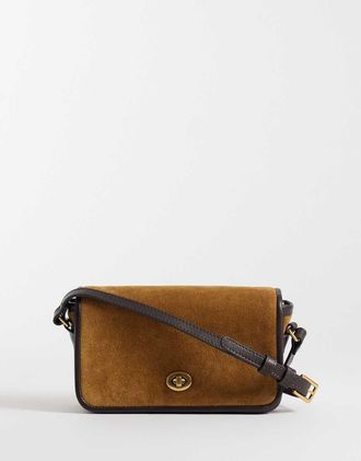 Mango sac bandouli&egrave;re en daim 100 % cuir camel-Marron