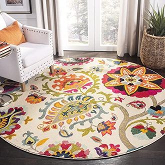 Safavieh Boho Teppich für Wohnzimmer, Esszimmer, Schlafzimmer - Monaco Collection, Kurzer Flor, Elfenbein und Multi, 200 x 200 cm