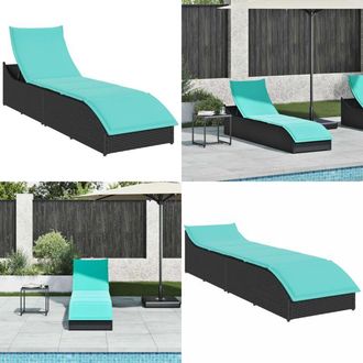 vidaXL Klappliege mit Auflage und Stauraum Schwarz Poly-Rattan - Vidaxl