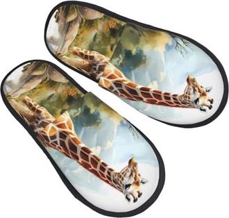 Generic Pantoufles Unisexes Girafes Et Arbres Chaussons Femme Antidérapantes Doublées En Peluche Pantoufles À La Maison, Pour Mariage, Intérieur Extérieur, Fê