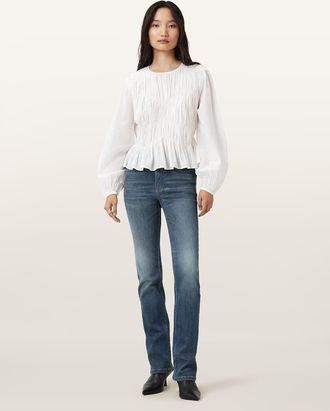 AllSaints Haldan - Schmal geschnittene Bootcut-Jeans in Indigoblau-Grau