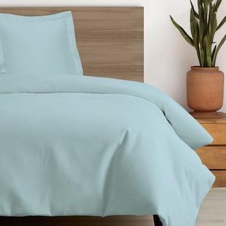 Pizuna Coton peign&eacute; Ensemble de Housse de Couette 140x200 cm 1 Personne Bleu b&eacute;b&eacute;, 100% Coton Longue Tige 400 Fils Armure Satin, Housse de Couette de Luxe av