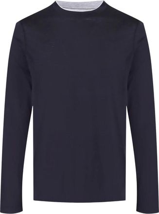 Brunello Cucinelli T-shirt &agrave; col rond avec finition superpos&eacute;e - Homme - Tops - Bleu - Taille: M