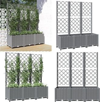vidaXL Vidaxl - Jardini&egrave;re avec treillis Gris clair 120x40x136 cm pp - Jardinier - Pot Plante Grimpante - Pot Fleuri - Treillage Jardin - Bac Culture Tomate