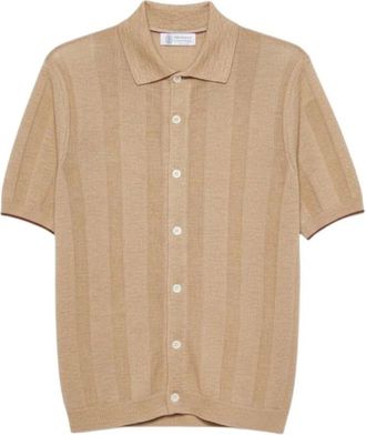 Brunello Cucinelli Homme, Tops, Beige, Taille: L Polo &agrave; Manches Courtes C&ocirc;tel&eacute;