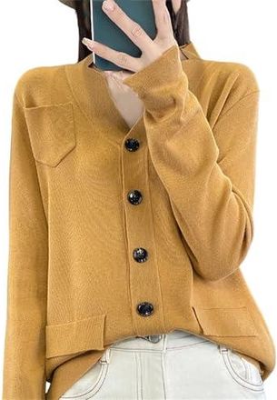 Generic Cardigan dhiver &agrave; col en V pour femme - Veste en tricot ample &agrave; manches longues, Camel dor&eacute;., Taille L