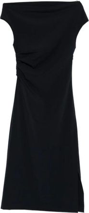 P.A.R.O.S.H. P.a.r.o.s.h., Femme, Robes, Noir, Taille: 40 FR Robe Midi Stretch avec D&eacute;tails Fronc&eacute;s et Fente Lat&eacute;rale