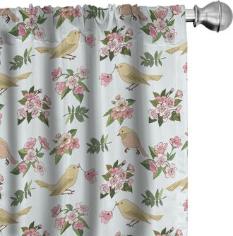 Abakuhaus Blumen Vorhänge, Gardinen, Blumen und Vogel-Muster, Fensterbehandlungen für Wohnzimmer Schlafzimmer Dekor, 2 Stück 75 cm b x 175 cm h, Mehrfarbig