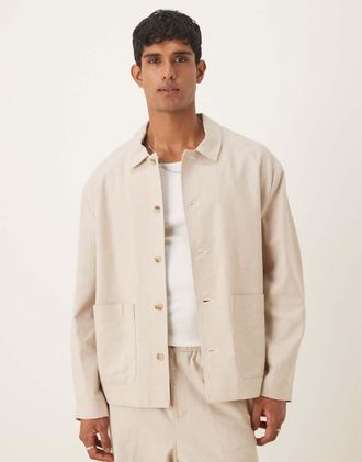 Asos Elegante Hemdjacke in Ecru mit Leinen, Kombiteil-Neutral