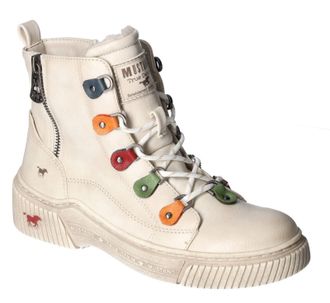 Mustang Jeans Damen Stiefelette warm gef&uuml;ttert Bunte Schn&uuml;rsenkelhalter 1436-601, Gr&ouml;&szlig;e:37 EU, Farbe:Beige