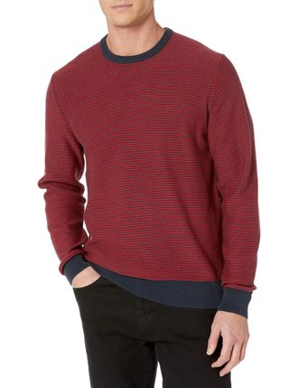 Amazon Essentials Herren-Pullover mit Rundhalsausschnitt, 100 % Baumwolle, marinerot, Mini-Streifen, Größe XL, große und große Optionen erhältlich