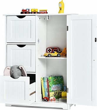 Costway Badkommode mit 3 Schubladen & 1 Schrankt&uuml;r, mit 3 Positionen verstellbarer Ablage, Badezimmerschrank, 30 x 60 x 81 cm schwarz - Costway