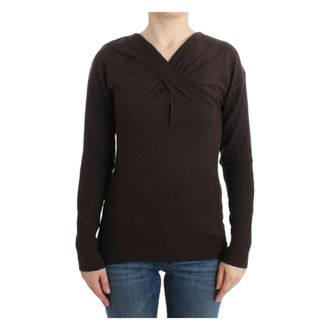 Roberto Cavalli Brauner Woll-Pullover mit Schl&uuml;ssellochausschnitt - - Knitwear - Damen - Braun - M