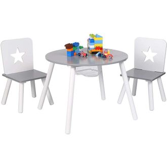 Woltu Table Enfant avec Chaise, en MDF et Bois Massif, Table et Chaise Enfant, Ensemble de 1 Table et 2 Chaises pour Enfants, Blanc