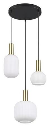 Trio Trio Leuchten Suspension DIVA 319830308, Métal Laiton/Noir mat, Verre Blanc, excl. 3x E27