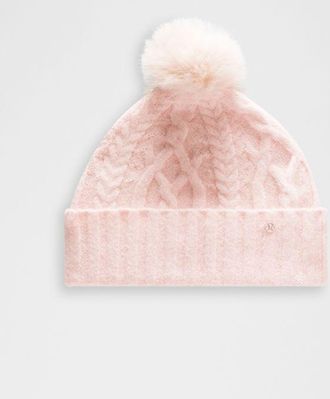 lululemon Bonnet maille torsadée dalpaga avec pompon - mélange de laine - Rose