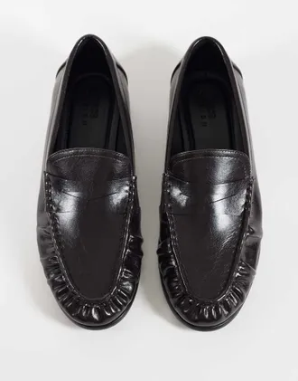 Asos mocassins penny coupe slim &agrave; fronces en bordeaux verni-Rouge