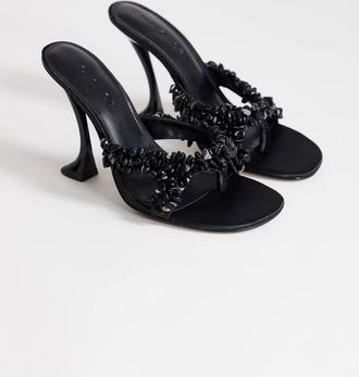 Topshop Natasha - Sandales mules &agrave; talon haut et orn&eacute;es - Noir-Jaune