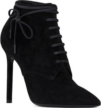 Generic Bottines &agrave; Lacets &agrave; Bout Pointu et Talons Hauts pour Femmes, Bottines &eacute;l&eacute;gantes &agrave; Talons Aiguilles, Chaussures de C&eacute;r&eacute;monie en Daim Noir pour Mariage 