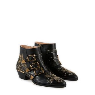 Chlo&eacute; Bottines &agrave; strass argent&eacute;s en cuir