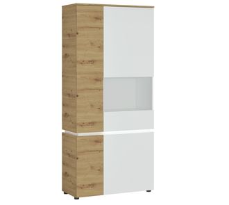 M&ouml;belando Stauraumvitrine >LUCI< 4 T&uuml;ren, 7 B&ouml;den, Alpinwei&szlig;/Artisan Eiche Dekor - 90x199x40cm (BxHxT)