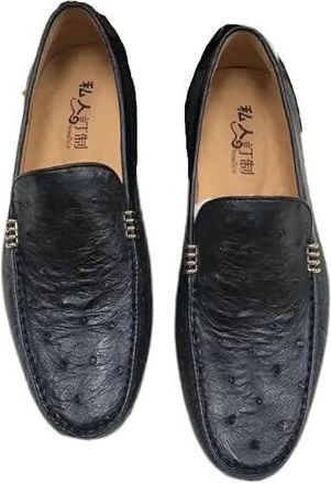 Generic Chaussures noires authentiques en peau dautruche v&eacute;ritable pour homme en cuir exotique d&eacute;contract&eacute; &agrave; enfiler, noir, 38.5 EU