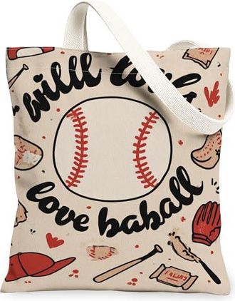 Generic Sacs fourre-tout en toile motif sports amusants r&eacute;utilisables, l&eacute;gers et lavables avec bandouli&egrave;re, beige, 13x15 Inch