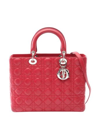 Dior 2010-2025 gro&szlig;e Cannage Lady Dior Satchel-Tasche aus Lammleder - Rot