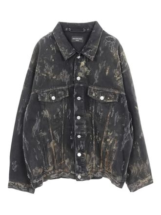 Balenciaga veste en jean &agrave; effet us&eacute; - Gris