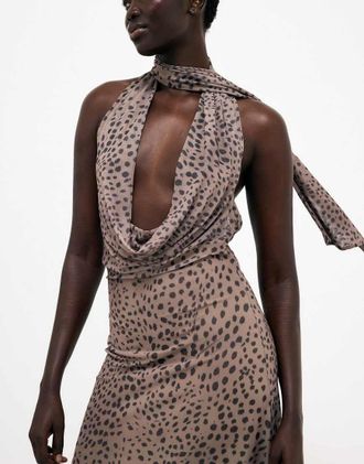 NA-KD Maxikleid mit Neckholder und Leopardenmuster-Multi
