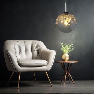 Globo Lighting Pendelleuchte H&auml;ngelampe Kugelleuchte Innen Beleuchtung Gas klar, Metall, chrom, k Kristalle, 1x E27 Fassung, DxH 20x150 cm