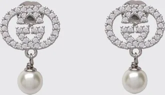 Gucci Boucles doreilles pendantes en laiton avec perles synth&eacute;tiques et logo GG en strass