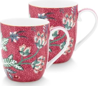 Pip Studio 51002327 Flower Festival Henkelbecher dark pink 145 ml Set2